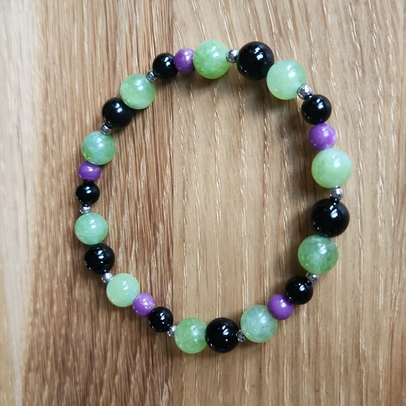 Hand Crafted | Jewelry | Green Jade Phosphosiderite Black Onyx Bead ...